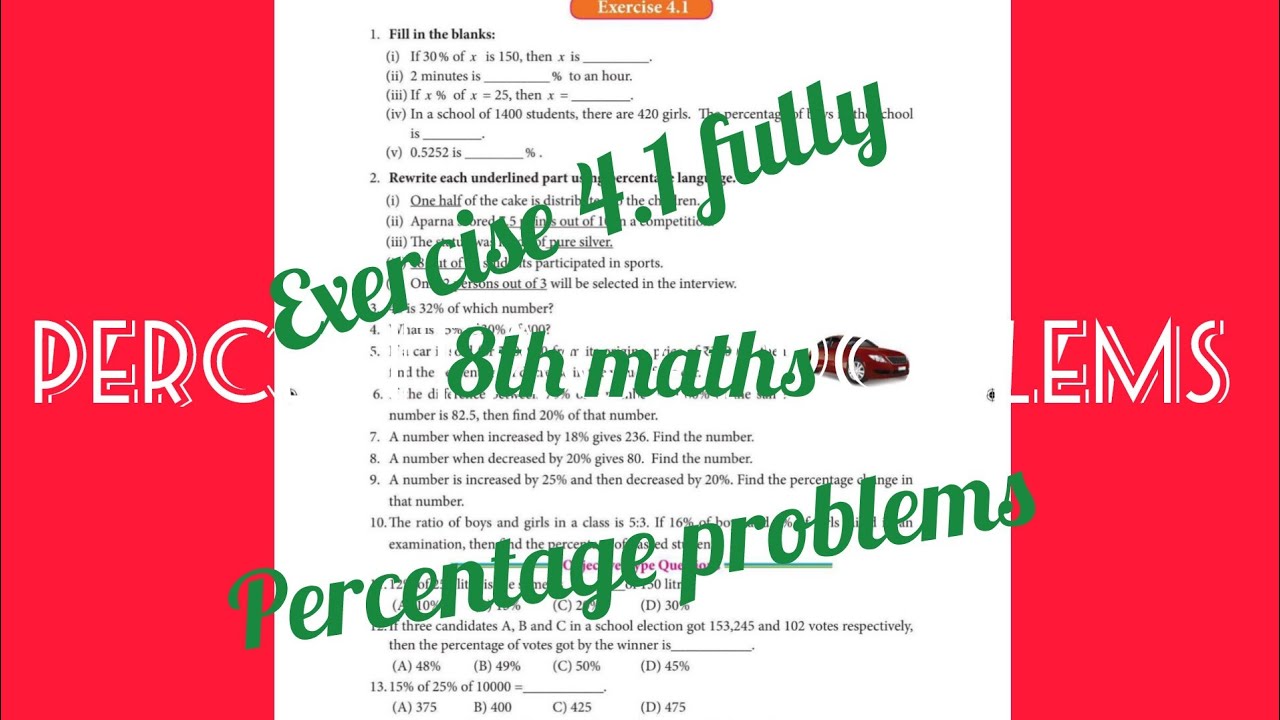 8 th maths, exercise 4.1 fully , percentage, percentage in word ...