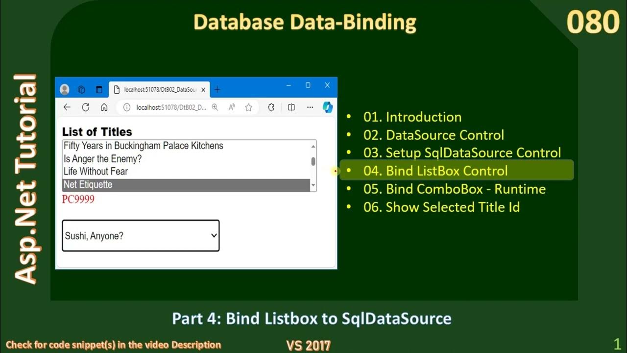 Database Binding Part 4 Bind Listbox To Sqldatasource Asp Net Tutorial 80 Youtube