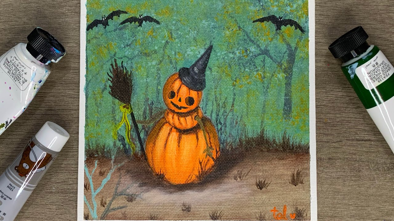 How to Draw and Paint Halloween Pumpkin 🎃/ Acrylic Painting for ...