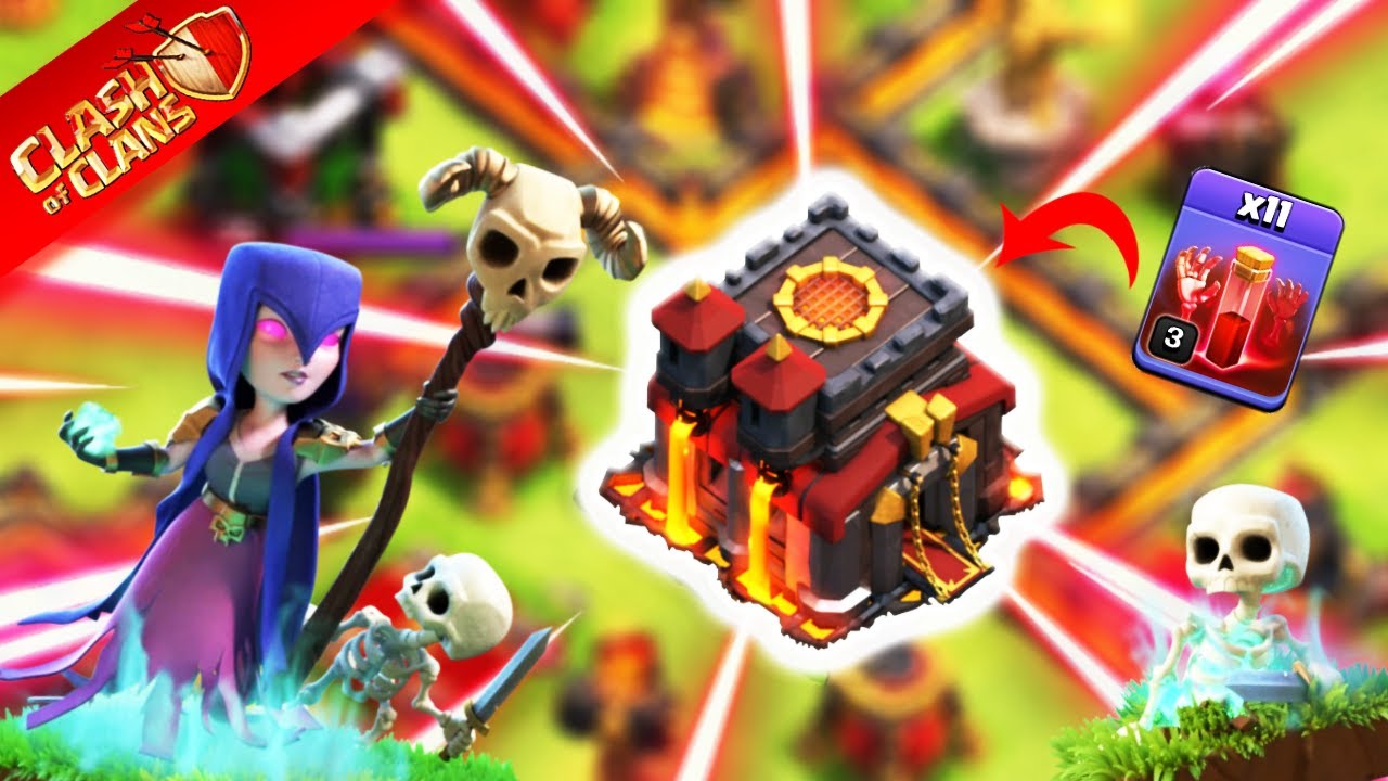 Town Hall 10 (TH10) | Witch Slap with Skeleton Spell Attack Strategy ...