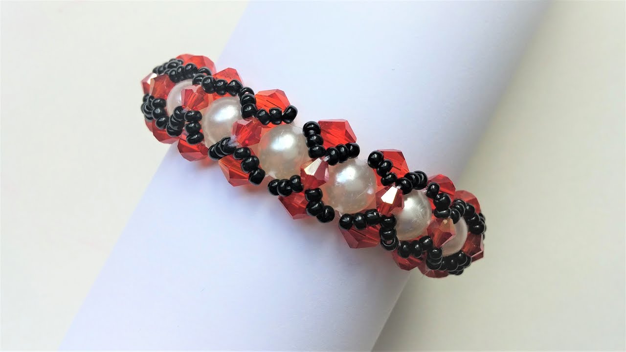 Elegant bracelet . Crystal bicone beads and pearl beads bracelet making ...