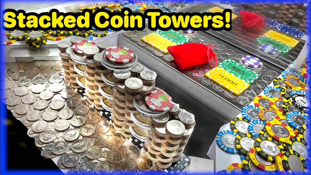 STACKED COIN TOWERS INSIDE THE COIN PUSHER! GIVEAWAY! COINS! Episode ...