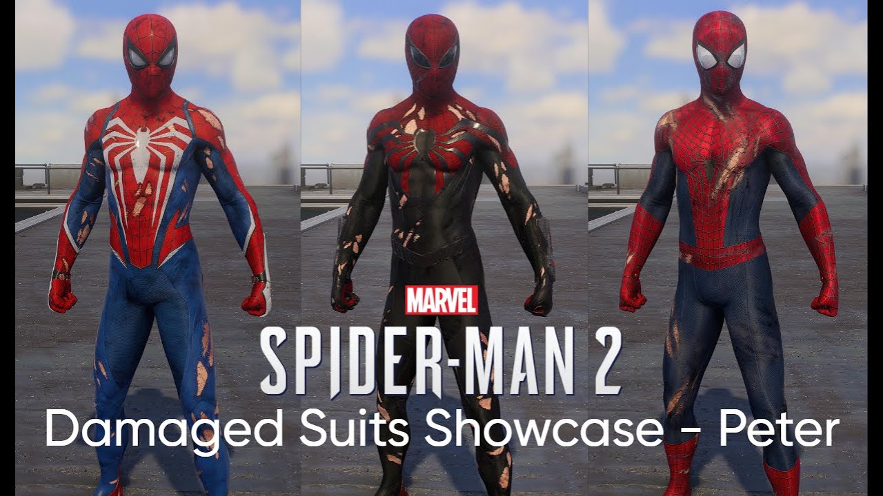All battle damaged suits Showcase (Peter) - Marvel's Spider-Man 2 - YouTube