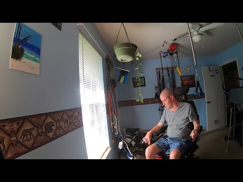 Quadriplegic exercise vlog, stretching, leg presses, arm cycle, Toby ...