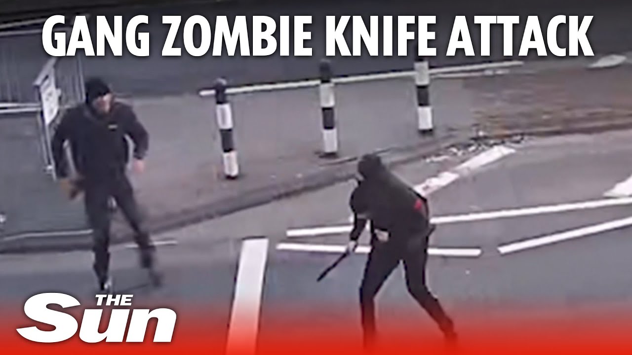 Chilling moment gang with zombie knives fatally attack dad in broad ...