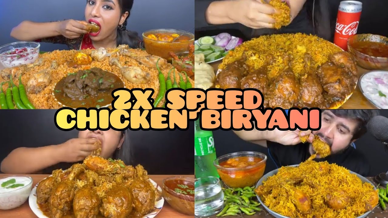 2X SPEED | ASMR EATING CHICKEN BIRYANI CHALLENGE | CHICKEN CURRY ...