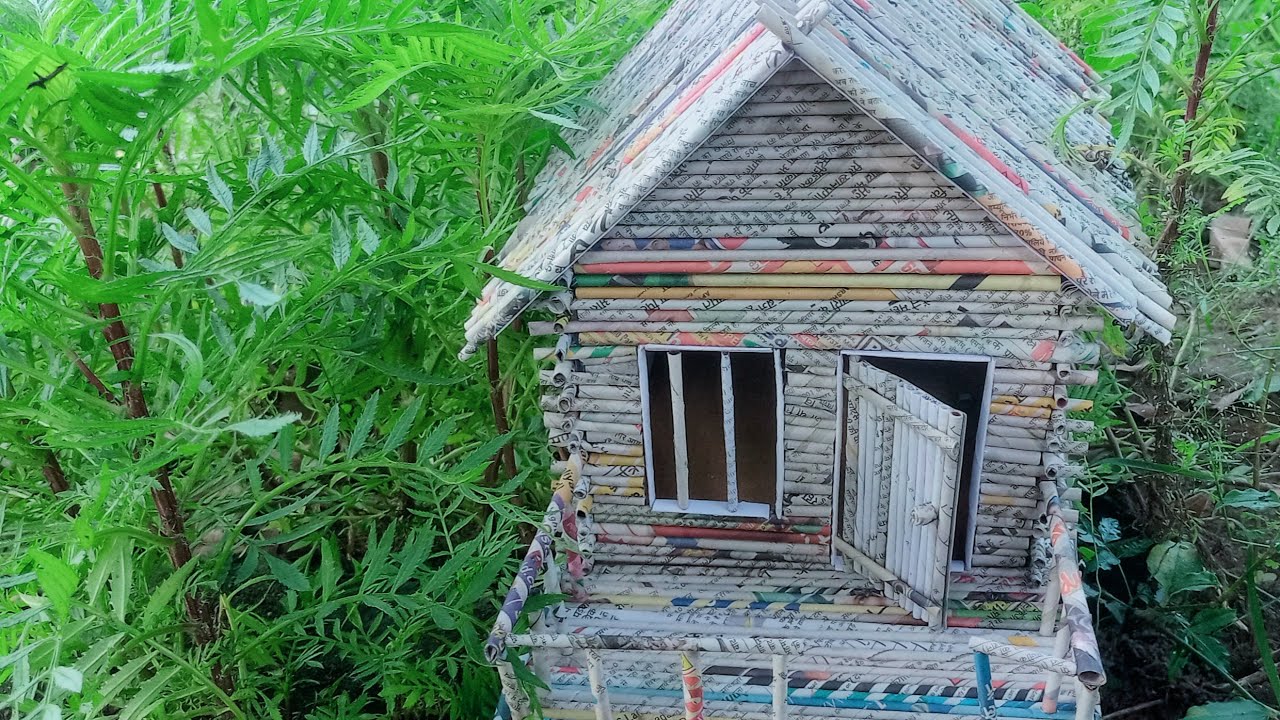 How to make house from waste paper - DIY mini log cabin-# ...