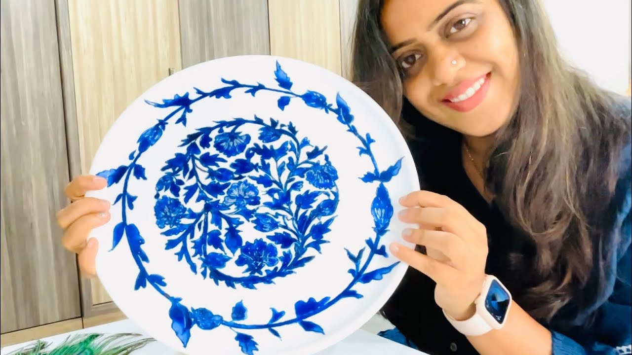 DIY Blue Pottery Art: Fevicryl Glass Colors & Liquid Embroidery ...