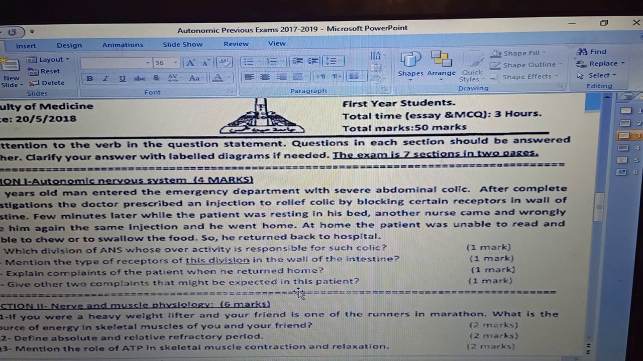 Physiology Ain Shams University Exams 2017-2019 First year - YouTube