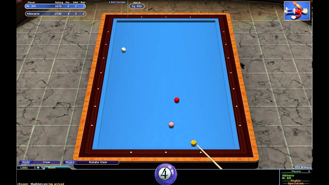 Virtual Pool 4 Online 4 ball carom - YouTube