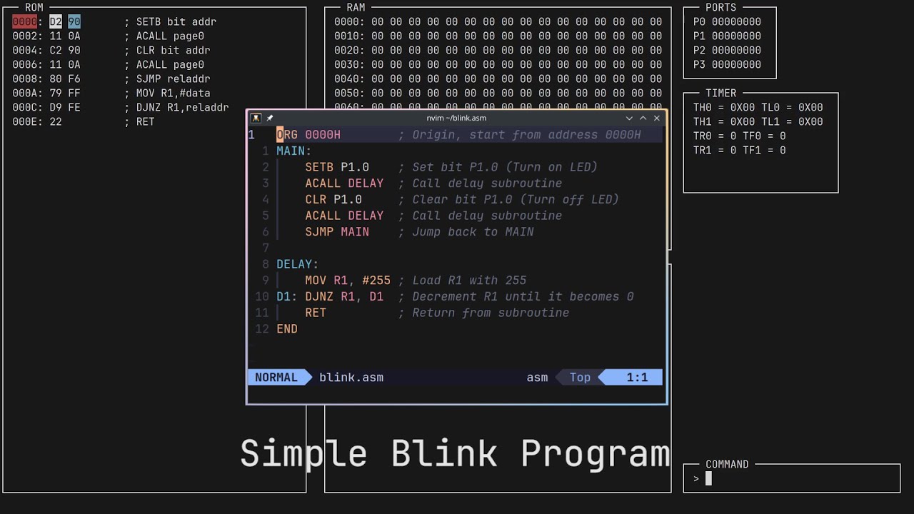 An emulator for the 8051 Microcontroller | C | Ncurses - YouTube