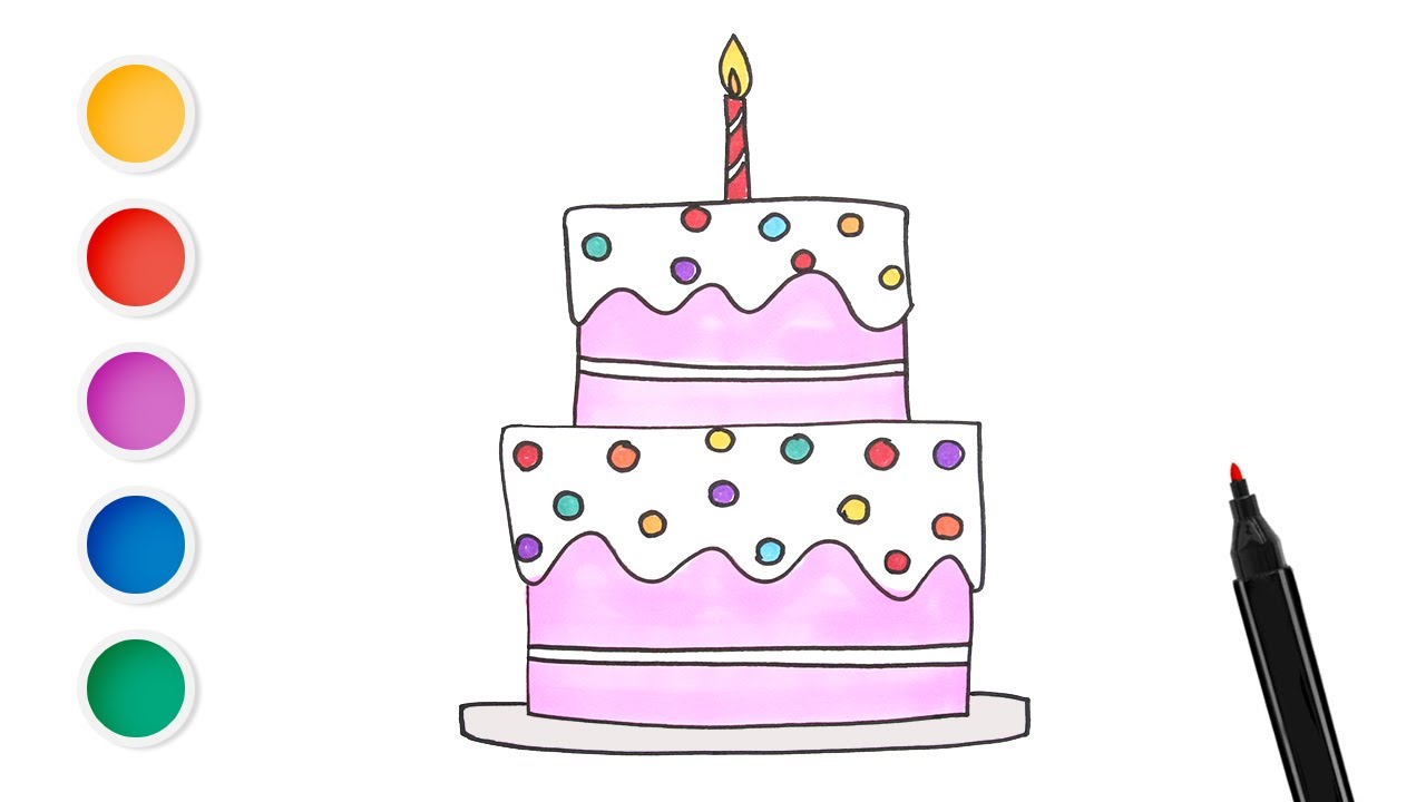 How to draw a birthday cake for kids - YouTube