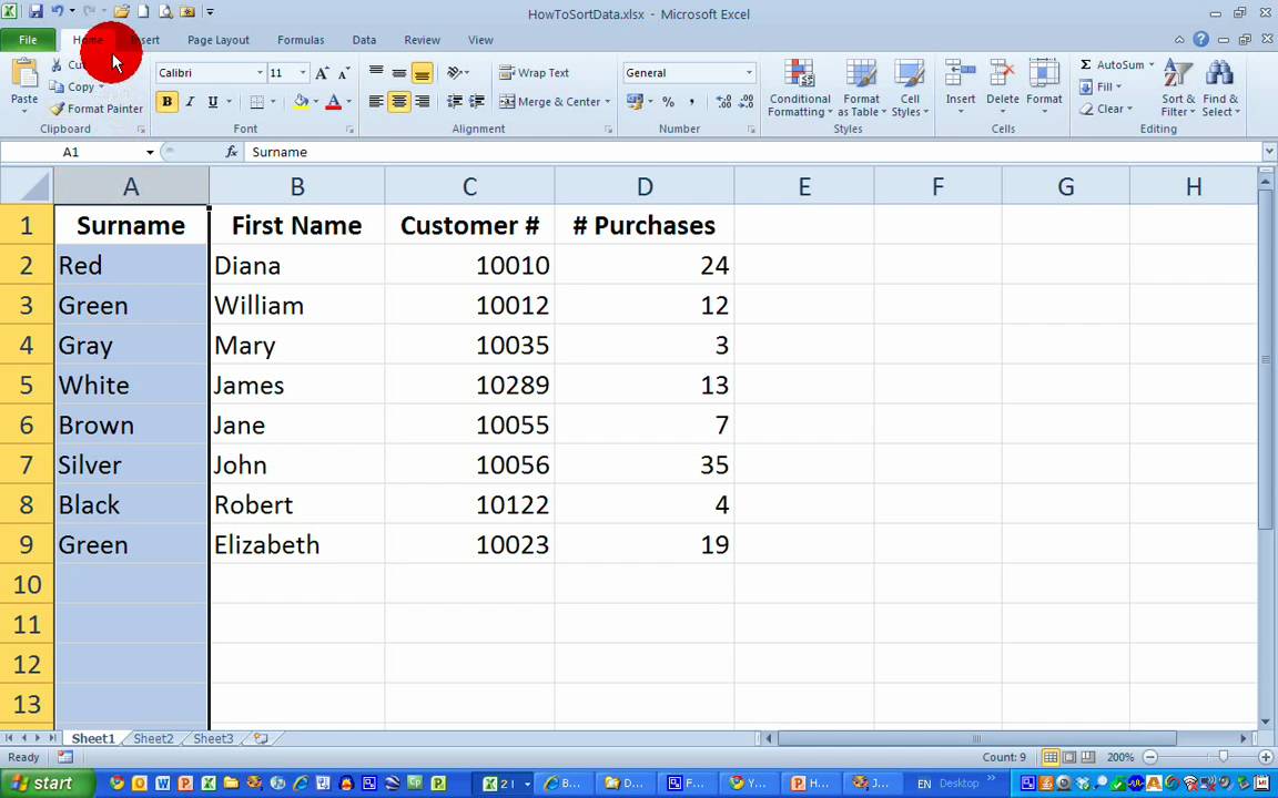 How To...Sort Data in Excel 2010 - YouTube