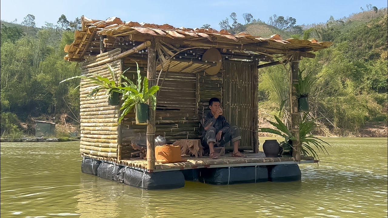 Full Video: 30 Days Building a Floating Bamboo House on the River - YouTube