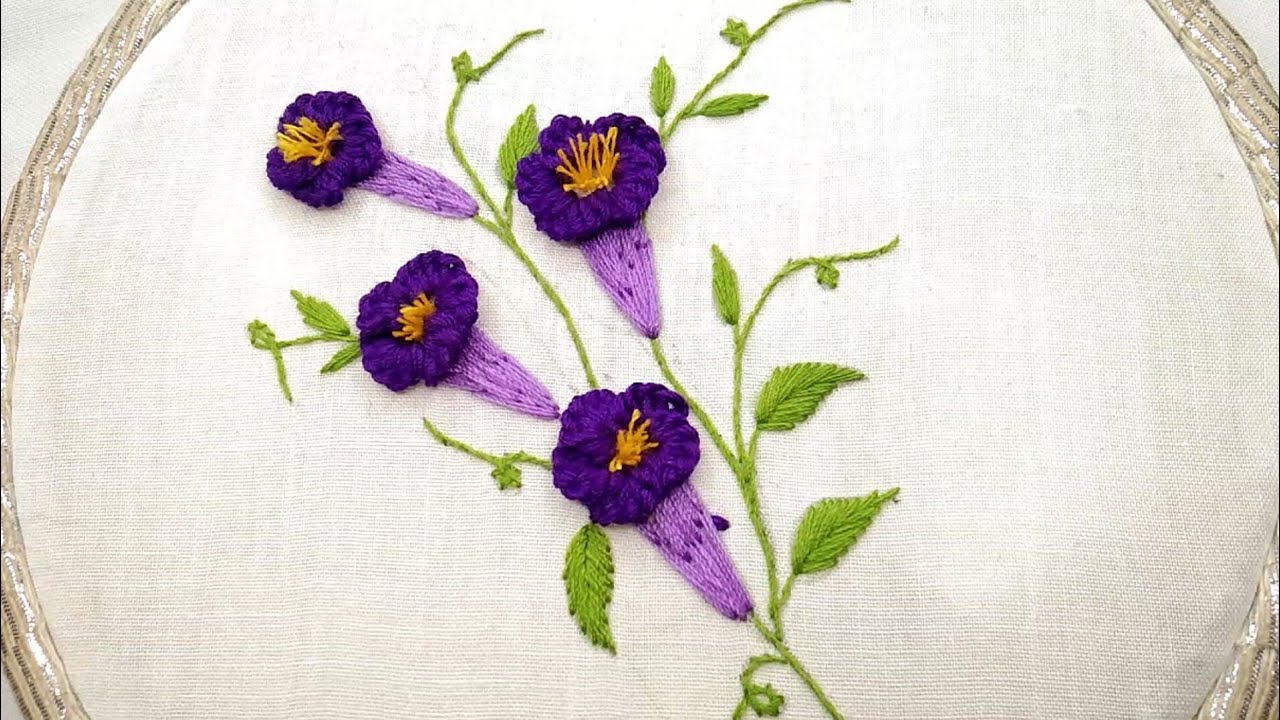 Trumpet Flower Hand Embroidery Tutorial and Design | Cast on Stitch ...