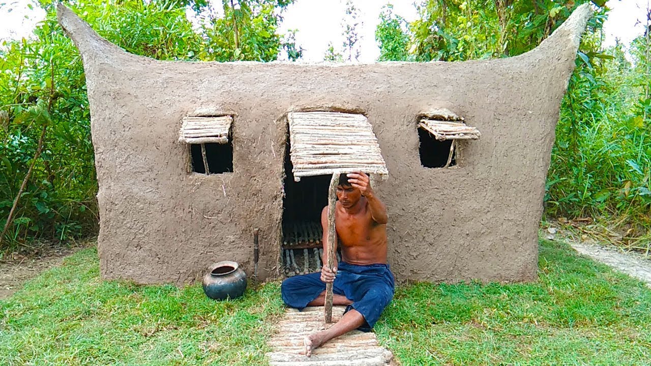 Building new model beautiful mud house for living in the forest. - YouTube