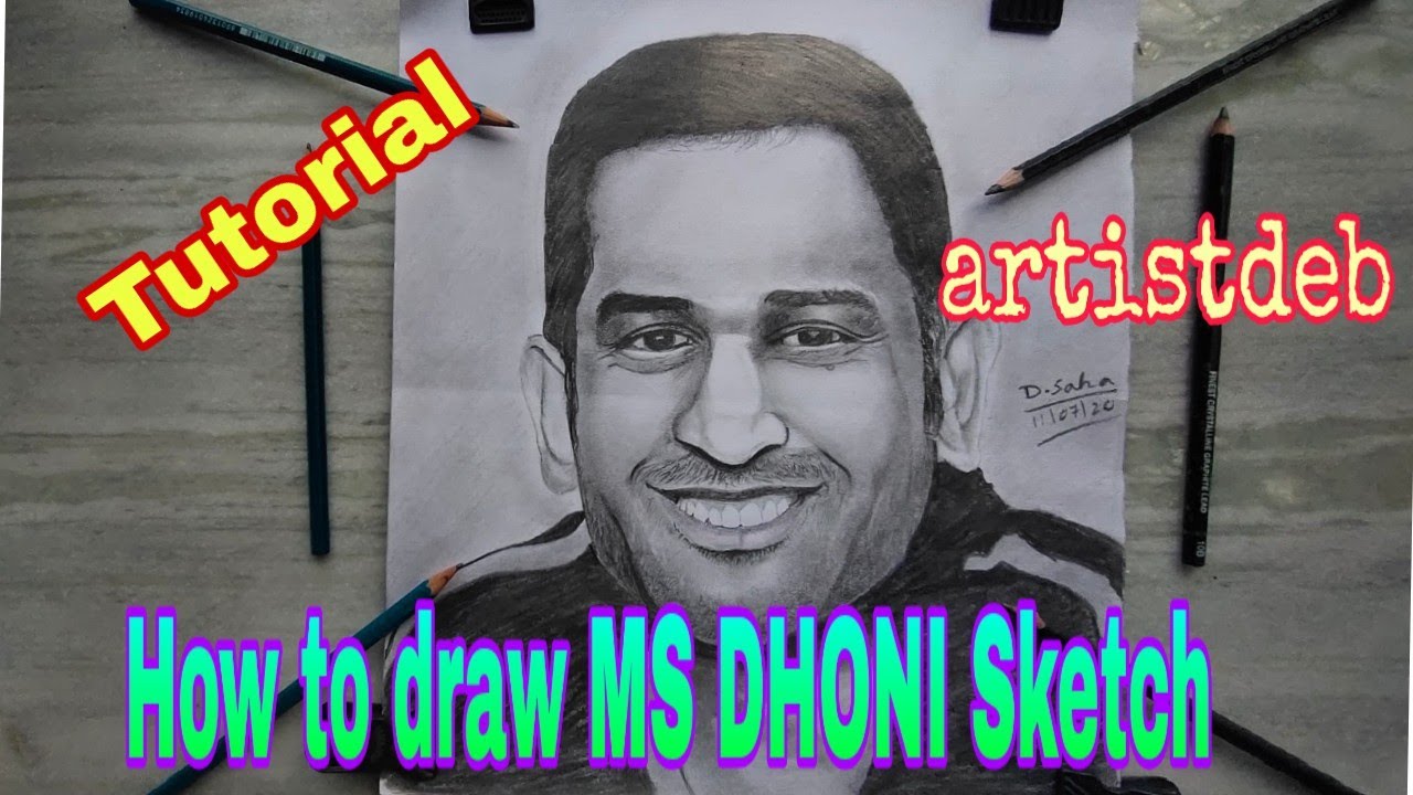 How to draw MS Dhoni sketch | Artist Deb - YouTube