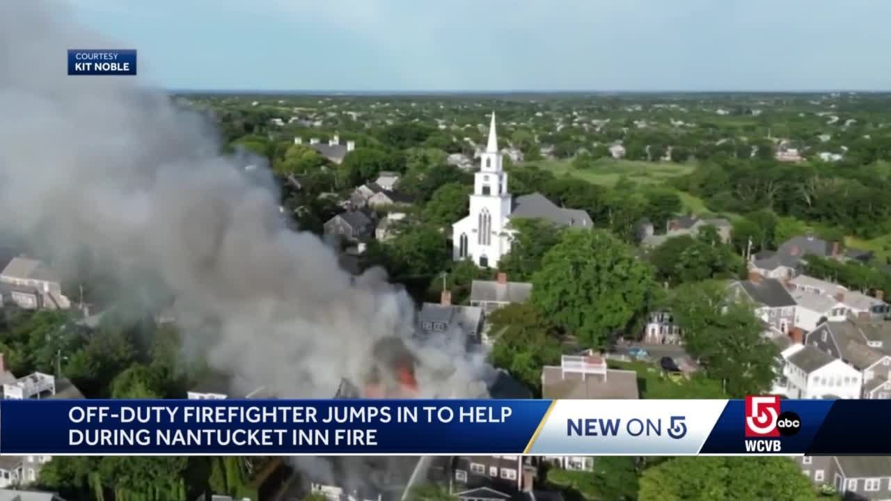 Off-duty firefighter jumps in to help during Nantucket inn fire - YouTube
