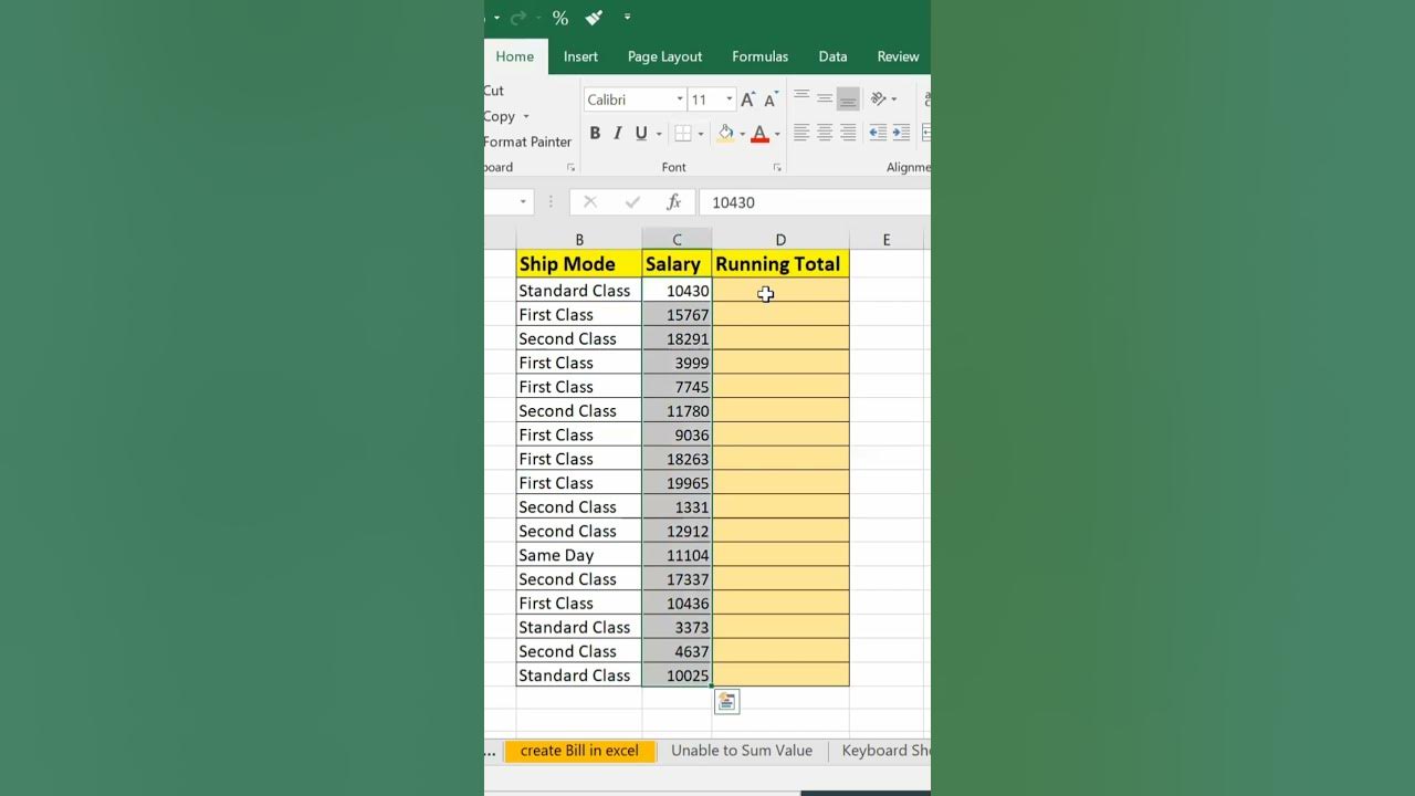 Magical Tricks for beginners in Excel | How to Calculate Running Total in MS-Excel #shorts - YouTube