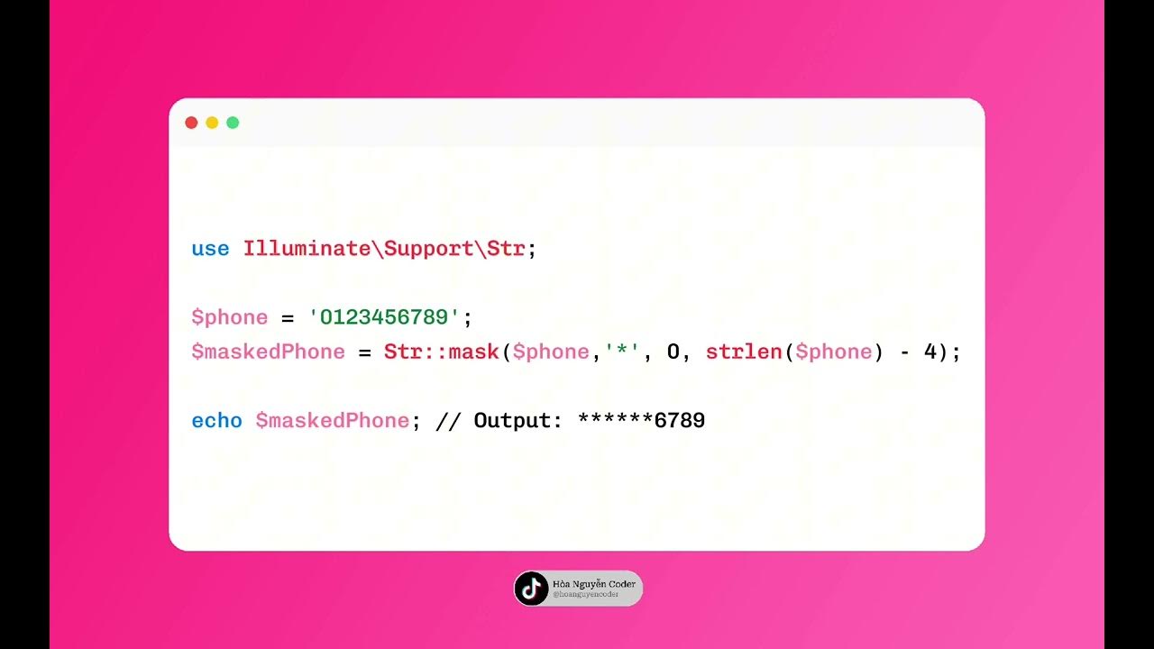 Laravel Tip : Str::mask()` lets you mask a portion of a string with a character - YouTube