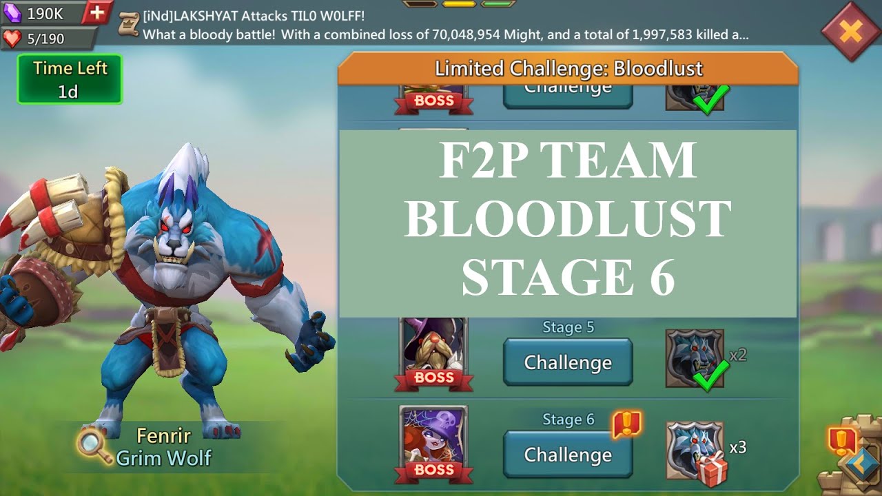 Lords mobile Limited Challenge Bloodlust Stage 6 | Grim wolf Stage 6 ...