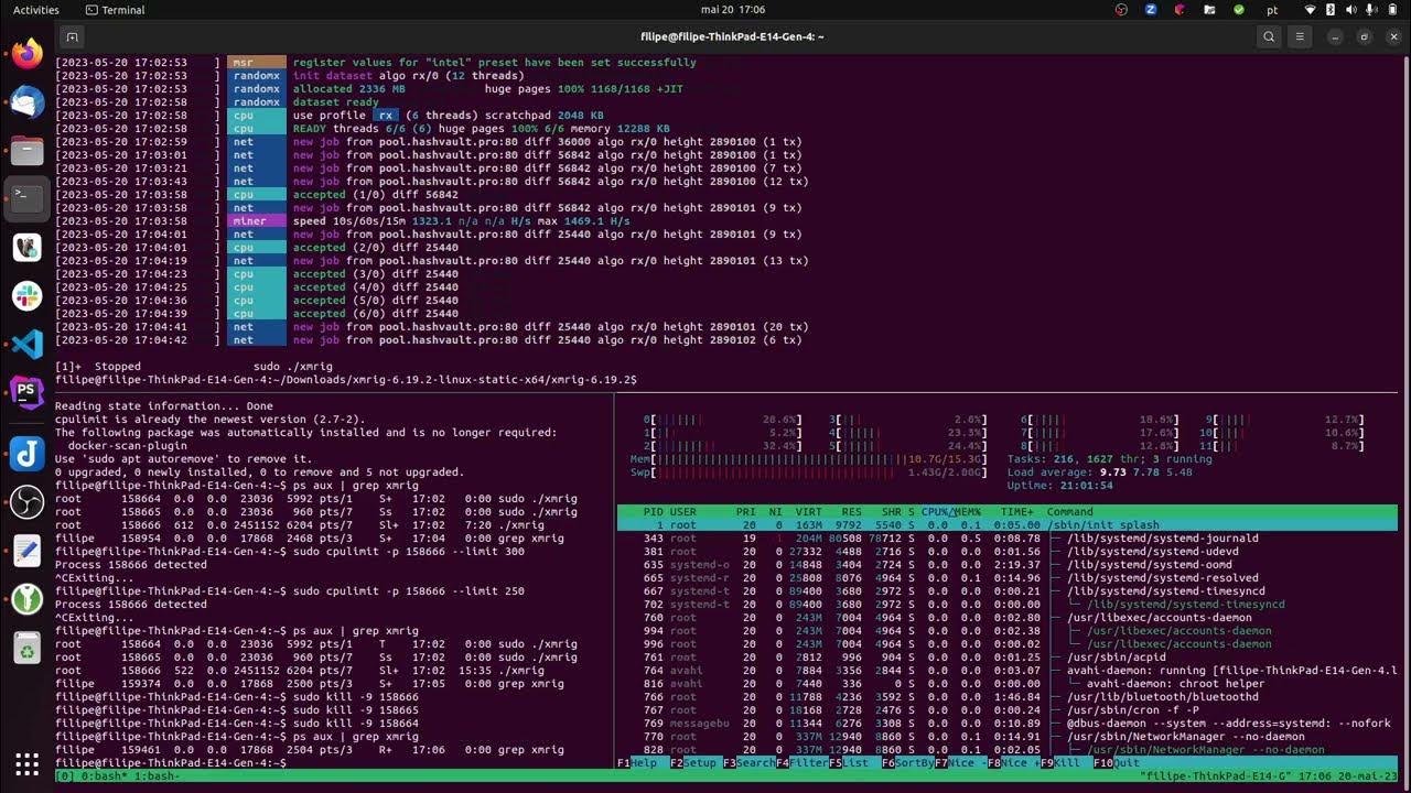 Mining Monero with xmrig using cpulimit to avoid high temperatures - YouTube