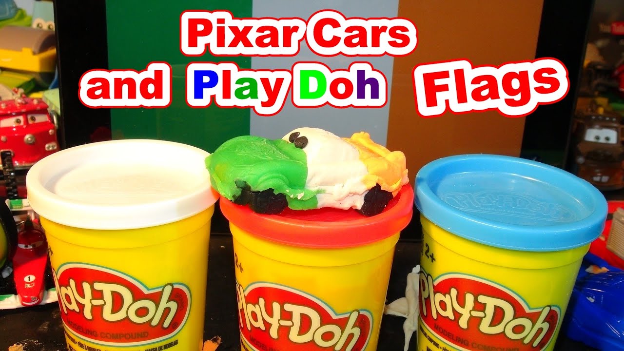 Pixar Cars Play Doh Flags with Race Cars Lightning McQueen Francesco ...