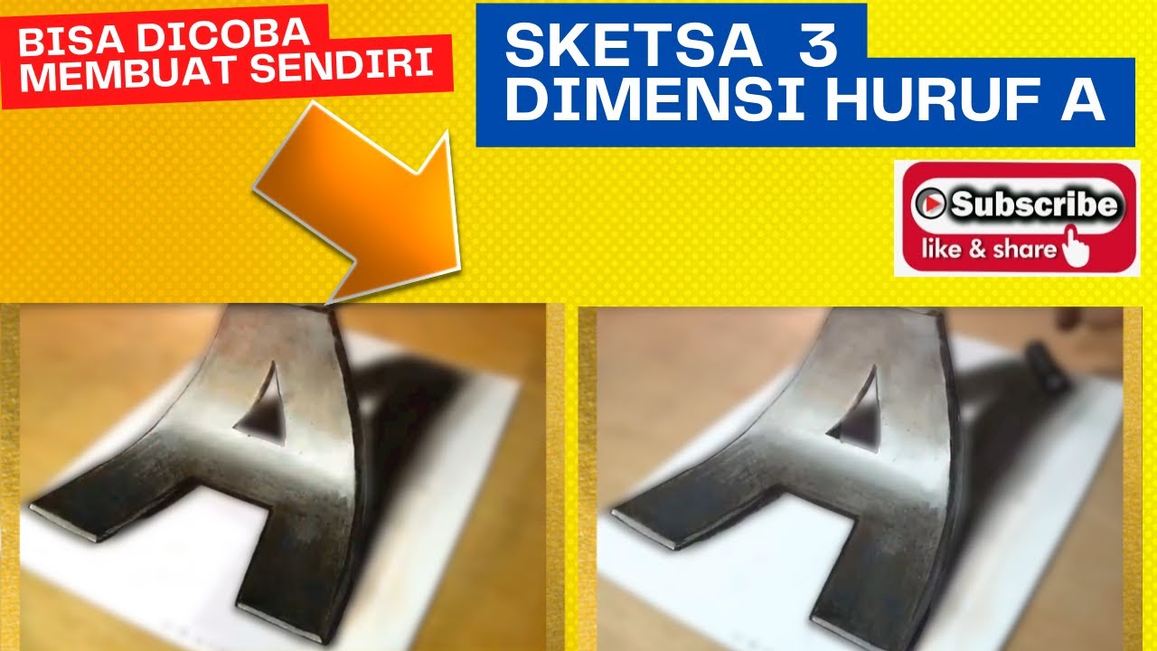 SKETSA 3 DIMENSI HURUF A - YouTube