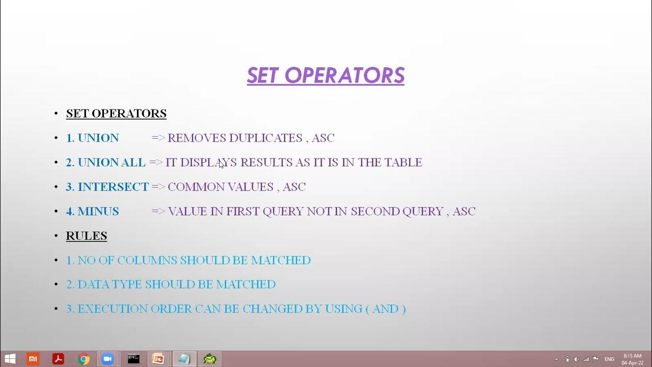 SET OPERATOR / ORACLE -SQL / IN TAMIL - YouTube
