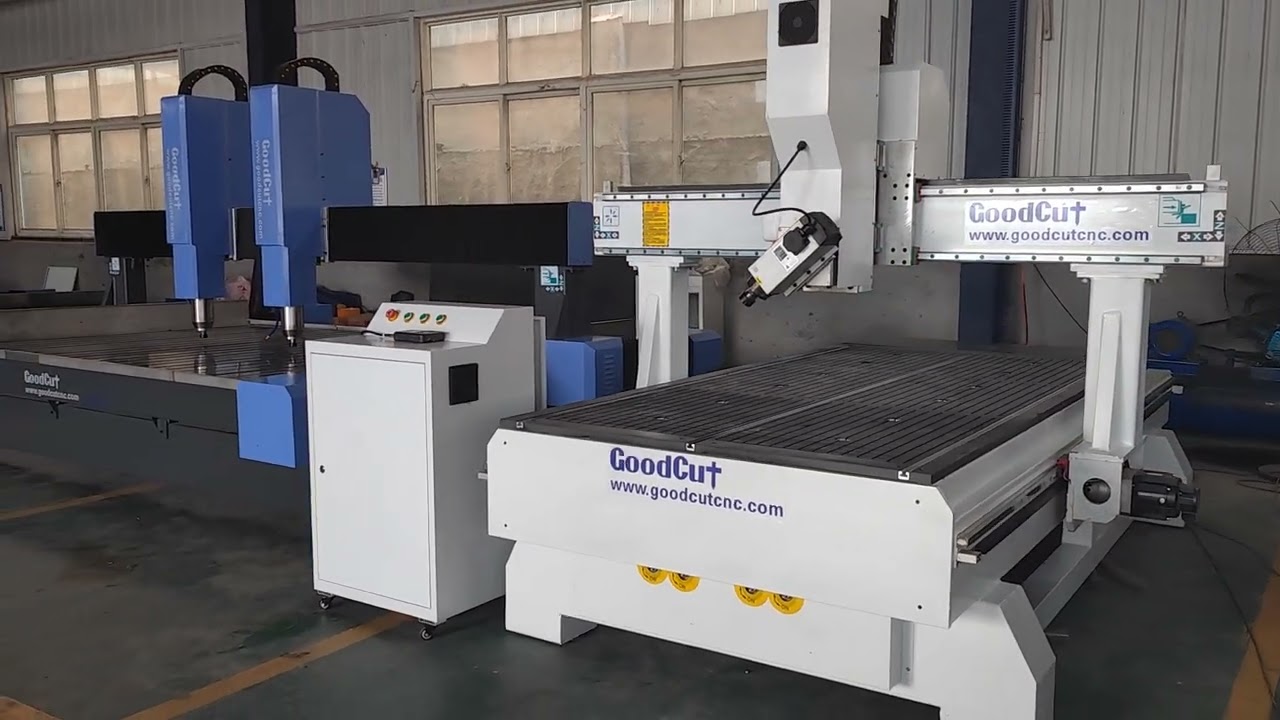 GoodCut 2 spindles heads 4 axis stone cnc router machine with heavy ...