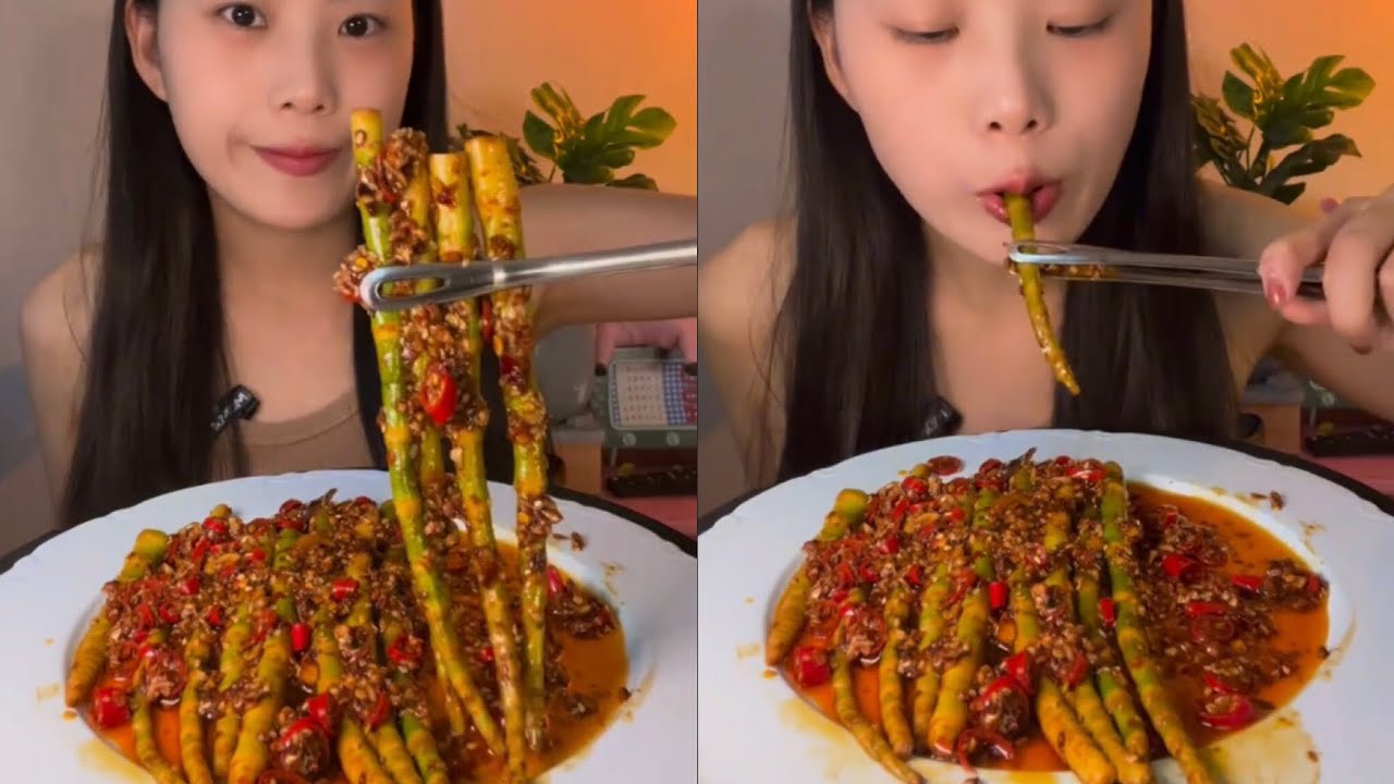Eating SPICY BAMBOO SHOOTS very crunchy and delicious | Food ASMR ...