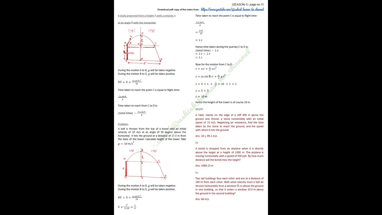 (SEASON 1) CLASS 11 page 11 (equation of projectile given horizontal ...
