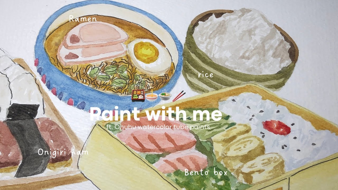 [Paint with me] Bento box🍱🥢🍜🍙| watercolor painting - YouTube