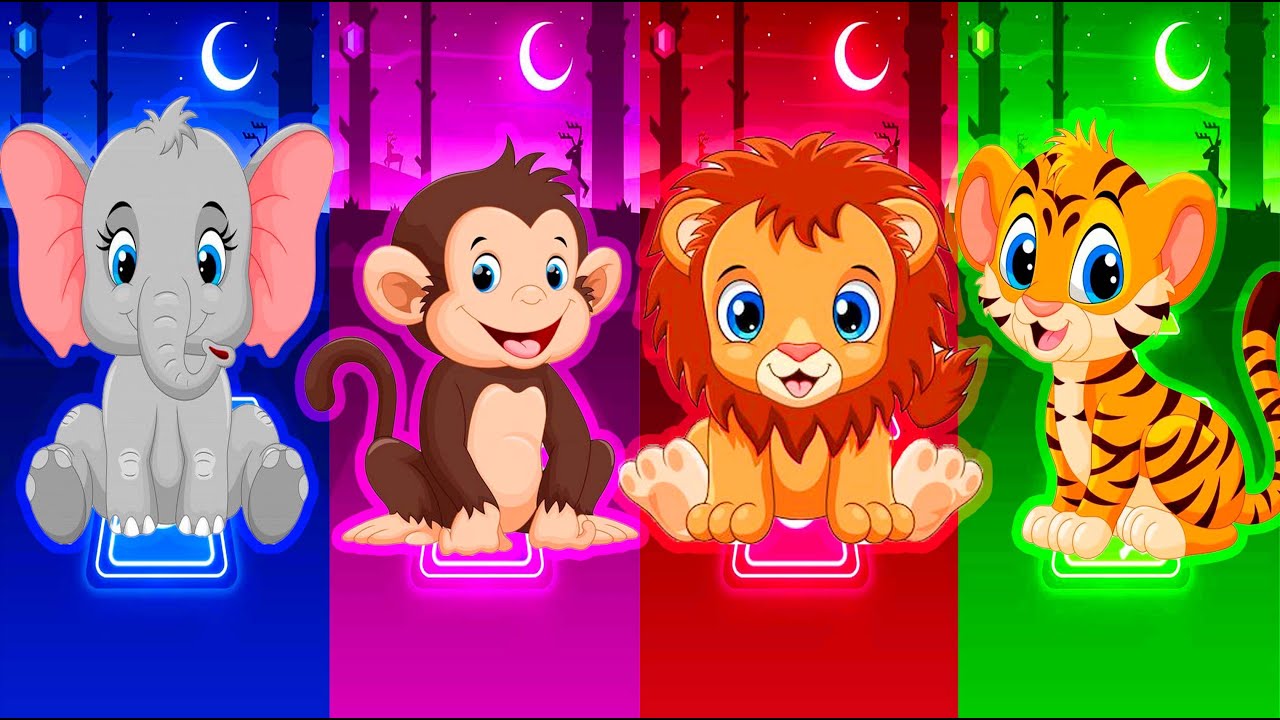 Super Animals Team Lion - Monkey - Tigers - Elephant Tiles Hop Edm Rush ...