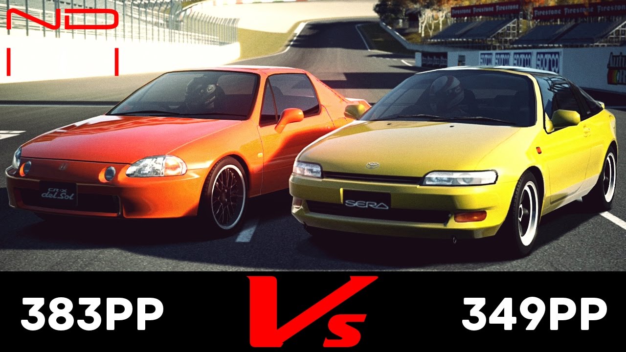 (GT6) Honda CR-X del Sol SiR '92 vs Toyota SERA '92 - Autumn Ring - YouTube