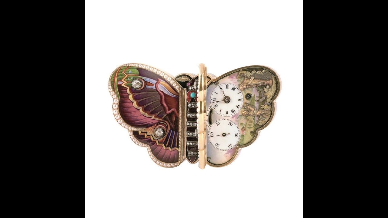 Butterfly - shaped musical box with automaton and watch - YouTube