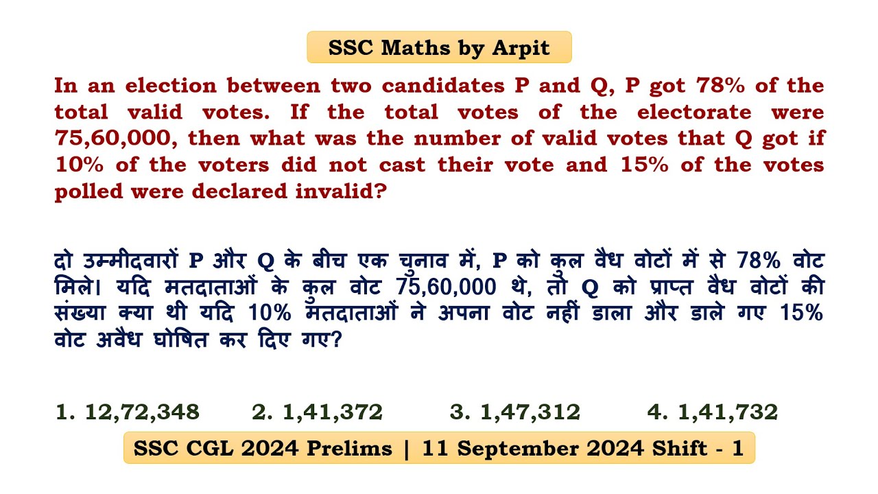 In an election between two candidates P and Q, P got 78% of the total ...