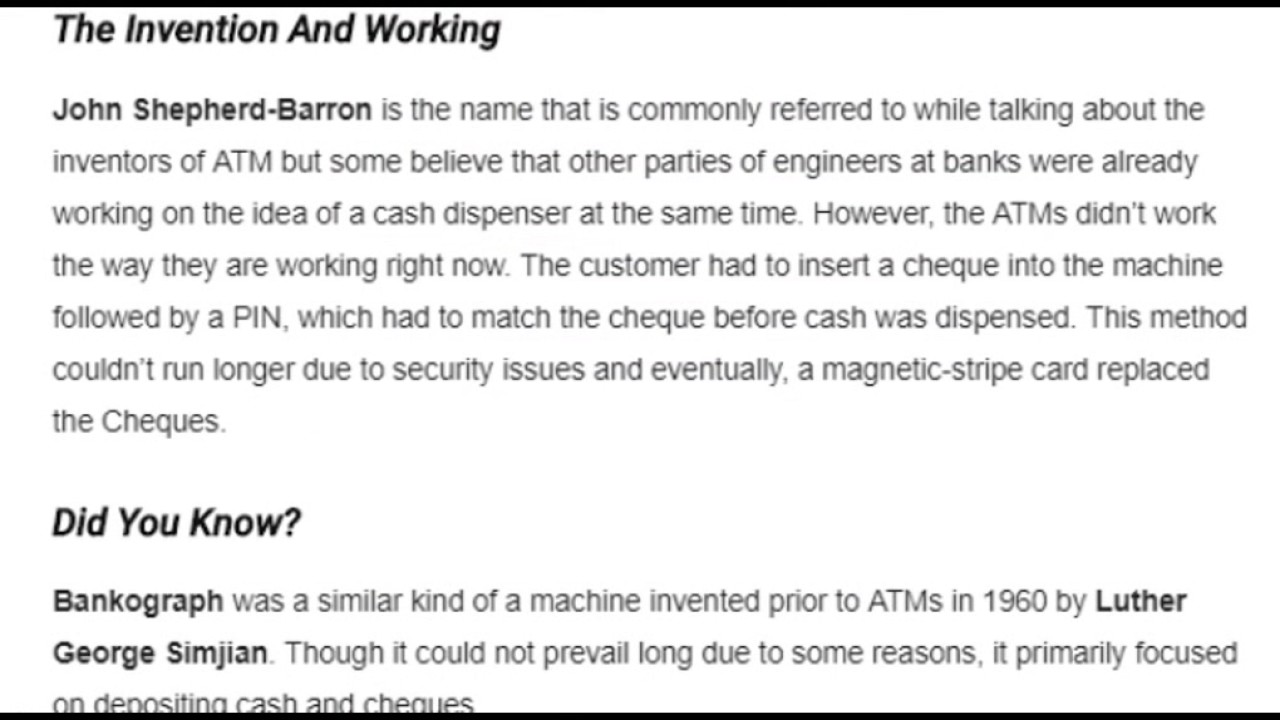 Automated Teller Machine (ATM) – A journey of ’50 years’ - YouTube
