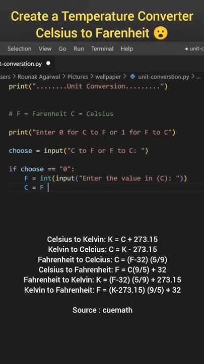 Create A Temperature Converter Using Python 😎 Celsius To Farenhite Shorts Python