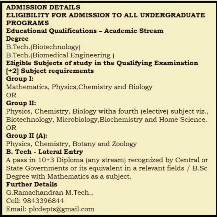 B.Tech.(Biotechnology) and B.Tech.(Biomedical Engineering ) Course ...