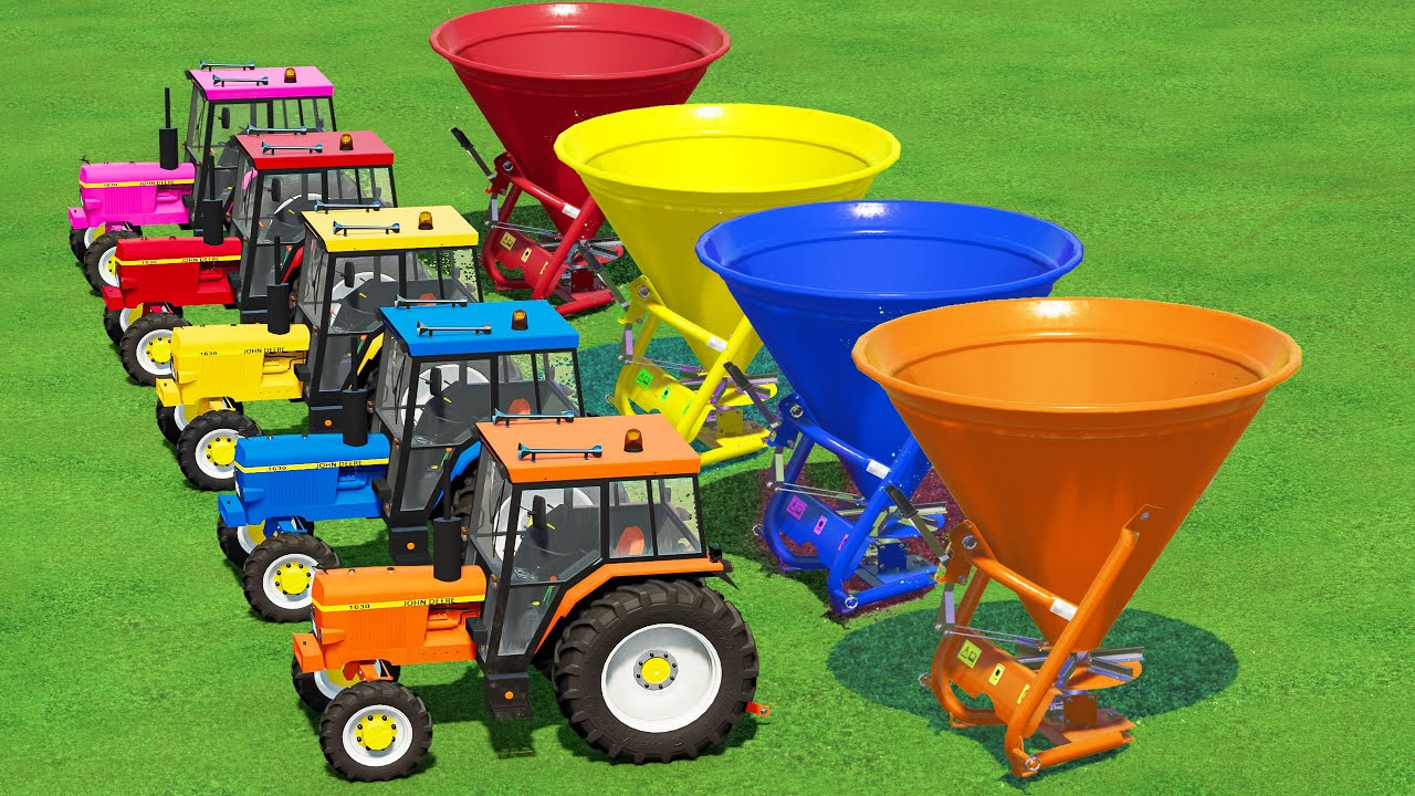 TRANSPORTING & SPREADING LIME with SMALL JOHN DEERE TRACTORS & COLORED ...
