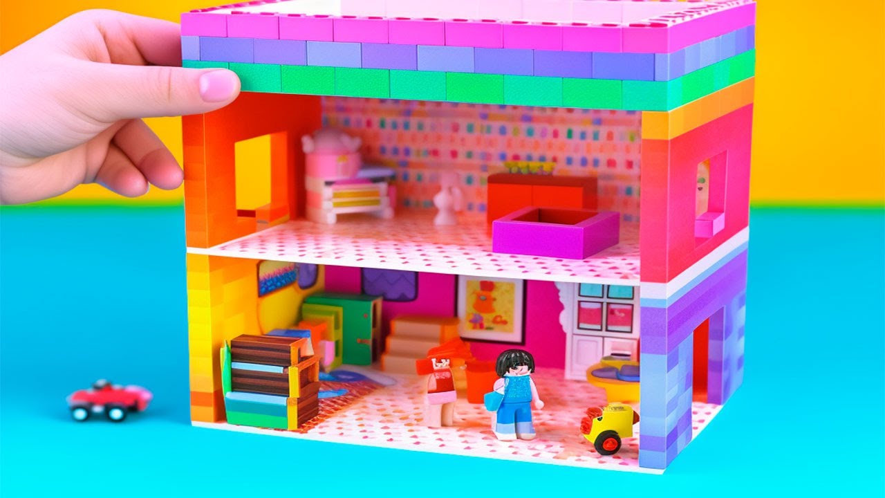Build 3-Storey Rainbow Villa with Mini Garage ️ DIY MINECRAFT Cardboard ...