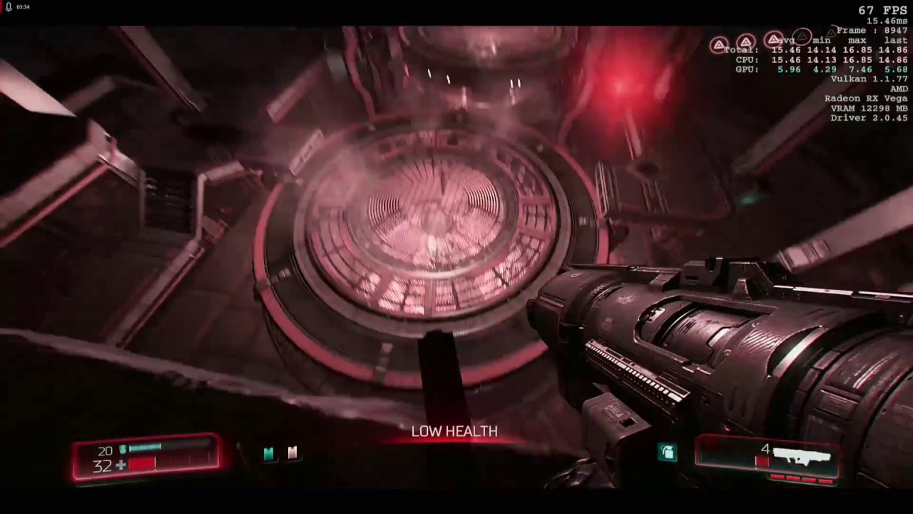DOOM game play , Red Devil RX Vega 56 and 2700X Statistics - YouTube