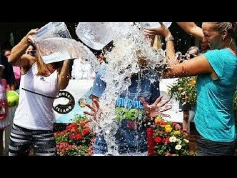 The Ice bucket pool challenge cute girls in bikini kids sexy pool bath in the winter