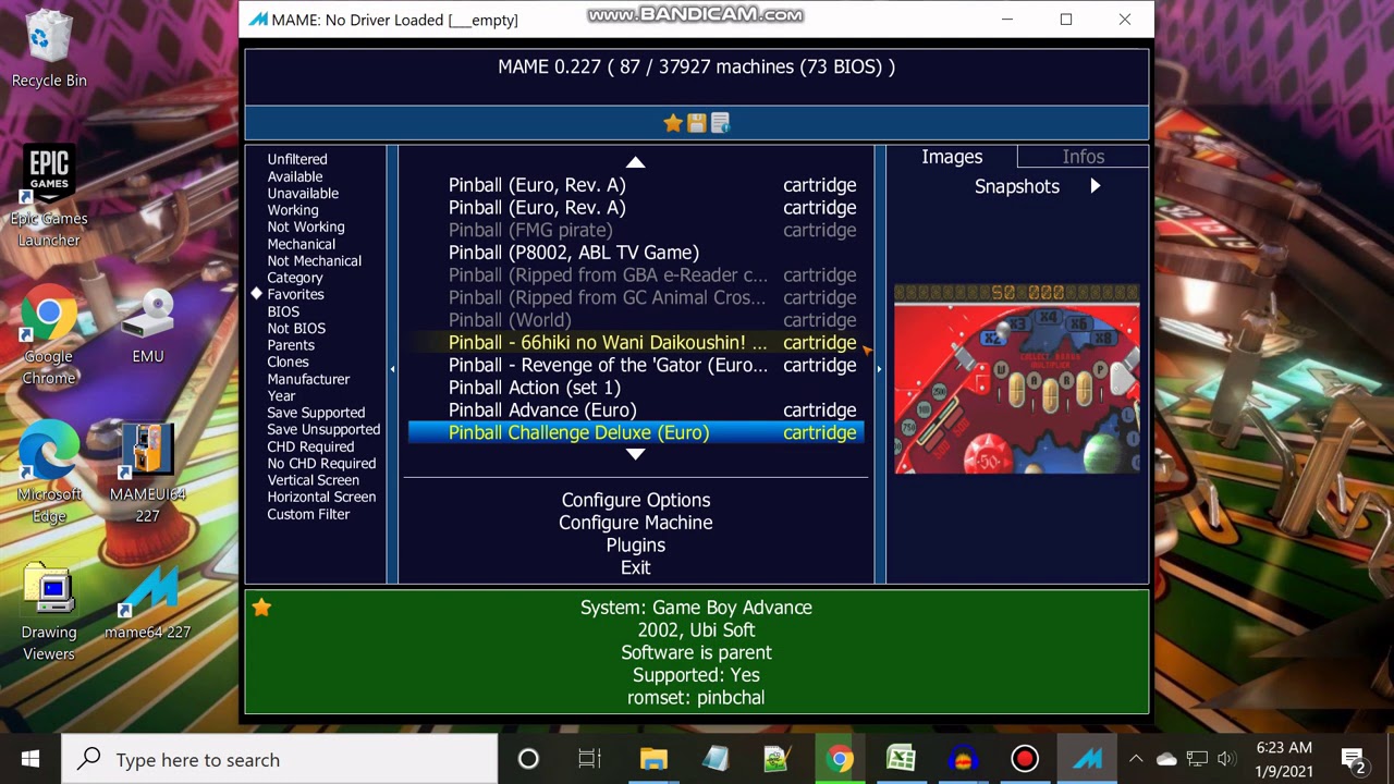 Pinball Games in Mame All Systems, Theme all system Mame/ui/Favorites ...