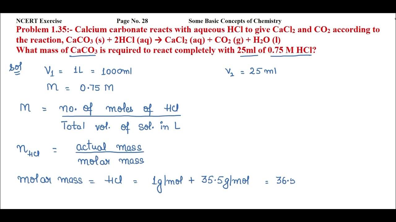 Calcium carbonate reacts with aqueous HCl to give CaCl2 and CO2 according to the reaction ...