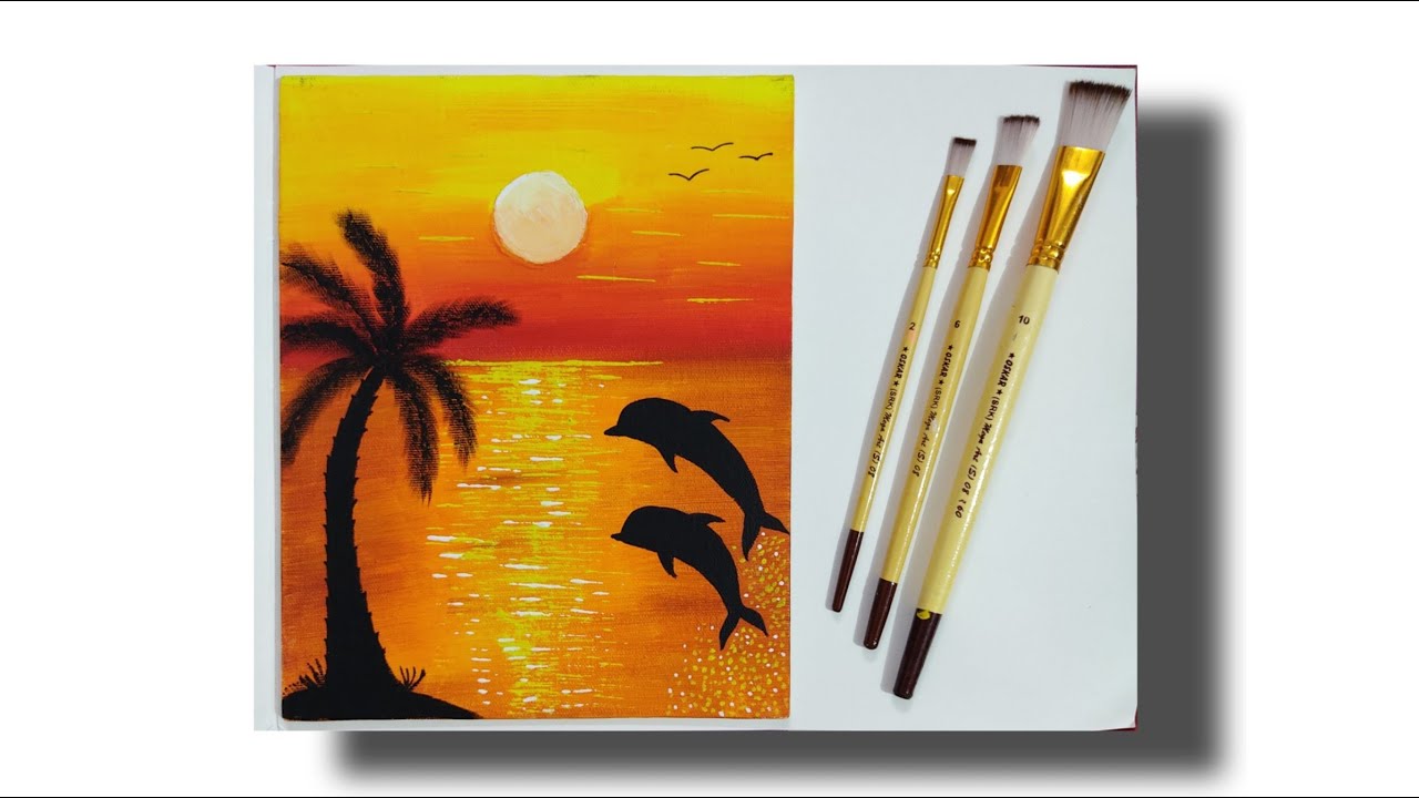Sunset Painting | Poster colours | Step by Step #3 - YouTube