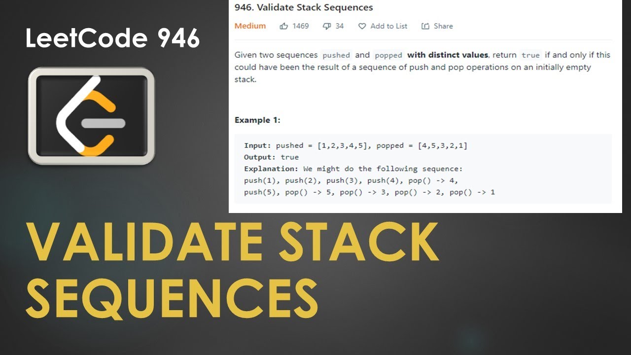 Validate Stack Sequences Leetcode 946 Youtube 3086