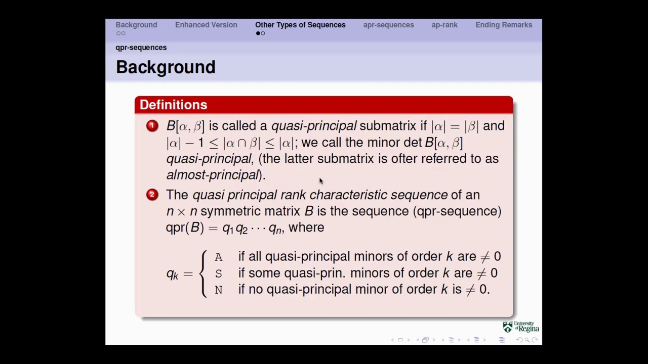 On almost principal minors of a symmetric matrix - Shaun M Fallat - YouTube