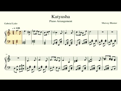 Katyusha Катюша, Piano Sheet Music